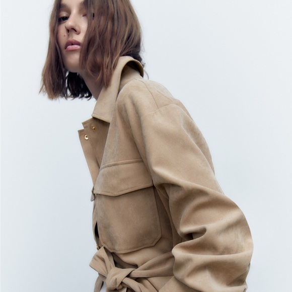 Zara | Jackets & Coats | Zara Belted Overshirt With Golden Buttons ...